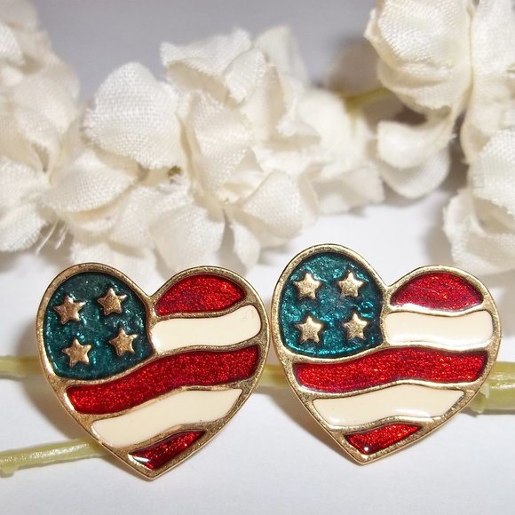 Avon | Jewelry | Vintage Avon Heart American Flag Earrings Set ...